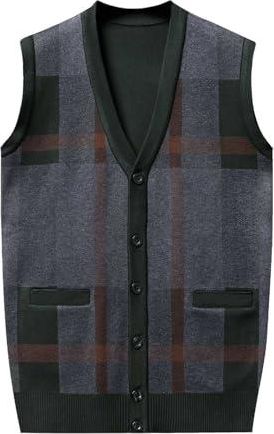 Generic 2026 Gilet tricoté automne/hiver pour homme, motif tendance, décontracté, col en V, sans manches, cardigan en laine, Vert, 3XL