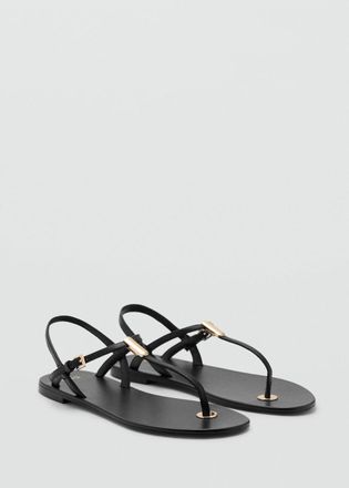 Mango Sandales en cuir d&eacute;tail m&eacute;tallique noir - Femme - 35 - MANGO