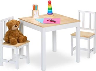 Relaxdays Relaxdays - Meubles pour lenfant, table et 2 chaises, unisexes, pour la chambre de bout de chou, blanc et nature