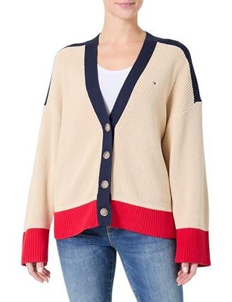 Tommy Hilfiger Cardigan Femme avec Patte de Boutonnage, Ivoire (Country Ivory), S-M