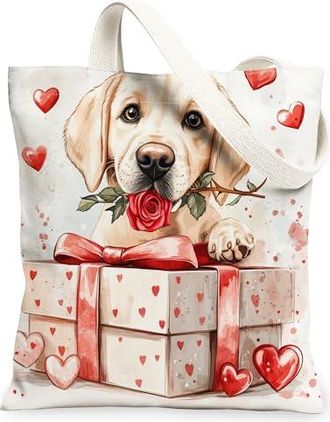 Generic Sac fourre-tout en toile motif labrador retriever pour le shopping 33 x 38,1 cm, cadeau amusant pour la Saint-Valentin, sac d&eacute;picerie r&eacute;utilisable pou