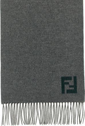 Fendi FF Intarsia Wool-Cashmere Scarf - Gray