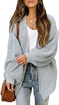 Generic Pull &agrave; manches longues et col en V ouvert sur le devant pour femme, manteau dext&eacute;rieur surdimensionn&eacute; en tricot &eacute;pais 2025, gris clair, 3XL