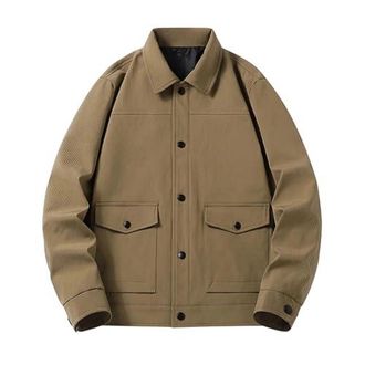 Generic Veste décontractée doublée en polaire pour homme - Automne et hiver - Manteau cargo à revers tendance coréen, jaune, 4XL