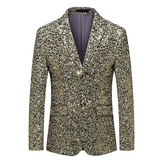 Generic Blazer &agrave; paillettes pour homme, veste softshell d&eacute;contract&eacute;e pour homme, smoking &agrave; un bouton, veste habill&eacute;e pour homme, coupe droite, veste &agrave; paillet
