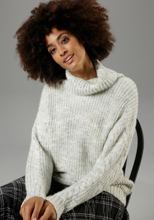 Aniston Rollkragenpullover ANISTON CASUAL, Damen, Gr. 34, grau (wollwei&szlig;, hellgrau, meliert), Grobstrick, Obermaterial: 85% Polyacryl, 8% Nylon, 7% Wolle, mel