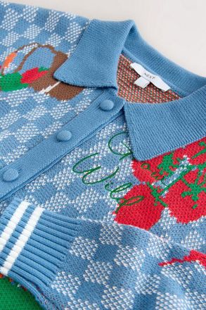 Next Cardigan Lang&auml;rmelige Strickjacke mit besticktem Kragen (1-tlg)