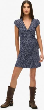 Superdry Athletic Essentials - Robe portefeuille à petites fleurs - Bleu marine