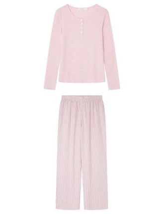 Women'secret Long Pyjama Daily Stripes pour Femme, Rose, S