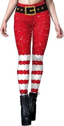 Ocean Plus Pantalon de Jogging de Noël pour Femme Imitation Paillettes Impression Numérique Rayures Skinny Yoga Leggings dextérieur Pantalons (S, Rayures Blanche