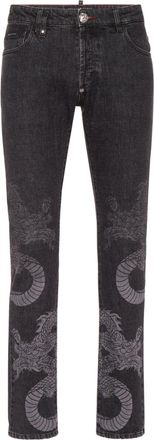 Philipp Plein Straight-Leg-Jeans mit Drachen-Print - Grau