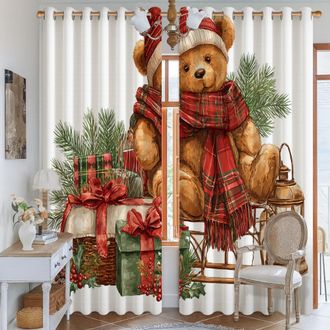 Generic Verdunklungsvorh&auml;nge mit B&auml;renmotiv, Weihnachtsmotiv, Weihnachtsdekoration, Weihnachtsdekoration, 132 x 244 cm, Rot, faltenfrei, Raumverdunkelungsvorh