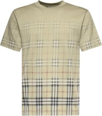 Burberry Homme, Tops, Vert, Taille: M T-shirt en coton &agrave; motif &agrave; carreaux d&eacute;grad&eacute;