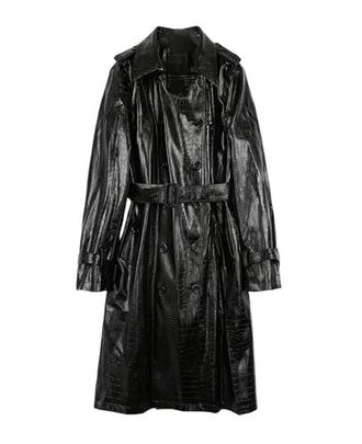 Generic Trench-Coat Femme Printemps Automne Rouge Pu Cuir - Veste Longue Ceinture Revers Mode Double Boutonnage, Noir, XL