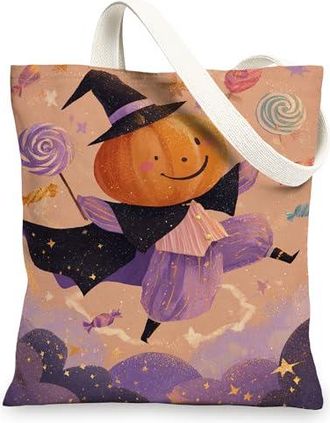 Generic Sacs fourre-tout fantaisistes en toile, motif citrouille mignon, sacs de courses réutilisables, légers et lavables avec bandoulière pour salle de spor