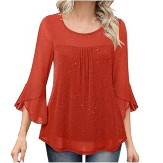 Generic Top femme des ann&eacute;es 80 avec paillettes scintillantes hauts pour femmes, &eacute;l&eacute;gants chemisiers &agrave; ourlet &agrave; volants larges robes d&eacute;contract&eacute;es festives co