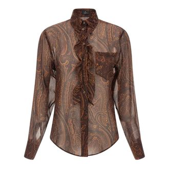 Etro Chemise en soie &agrave; volants et motif cachemire - Femme - Blouses et Chemises - Brun - Taille: 34 FR