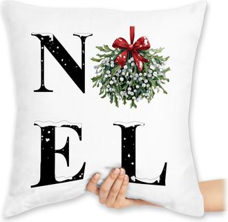 Shirtracer Kissen 40x40 Zierkissen - Weihnachtskissen Christmas - Motiv Schriftzug Noel mit Mistelkranz I Weihnachtsmotiv Geschenke Wintermotiv I Weihnachten Ges