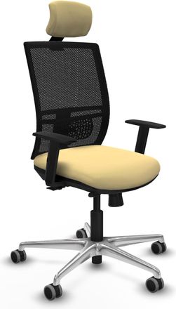 Piqueras y Crespo B&uuml;rostuhl mit 1D-Armen, h&ouml;henverstellbare Lendenwirbelst&uuml;tze und h&ouml;henverstellbares Kopfteil, ausgestattet mit Syncro/Traslack. Schwarz/Cremefarben