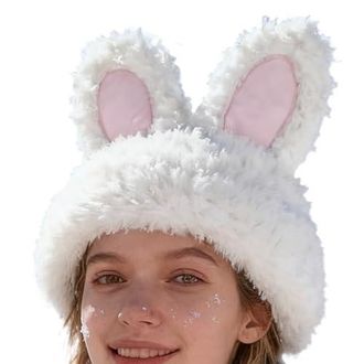 Generic Bonnet dhiver en peluche avec oreilles de lapin | Chapeau de ski en crochet pour le ski, la moto, la randonn&eacute;e, le camping, l&eacute;quitation, lescalade, le