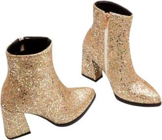 Holibanna WATIIFUFU Bottines DAutomne &agrave; Talons Hauts Sequins Dor&eacute;s Bottines Pointues Taille 40 pour Femmes Fermeture &Eacute;clair Lat&eacute;rale Semelle Antid&eacute;rapante &Eacute;l&eacute;ga