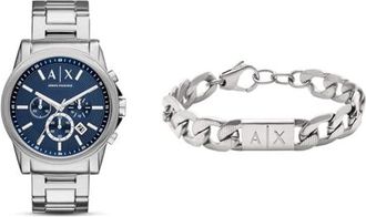 A|X Armani Exchange Montre pour Homme, Mouvement Chronographe &agrave; Quartz + Longueur : 190mm+35mm, Largeur : 18mm, Hauteur : 11.5mm Bracelet en Acier Inoxydable Argent&eacute;, AXG