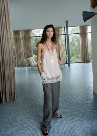 Mango Pantalon de costume droit lin m&eacute;lang&eacute; noir - Femme - 32 - MANGO