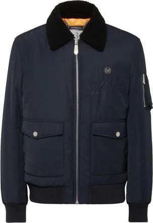 Philipp Plein Homme, Vestes, Bleu, Taille: M Blouson aviateur en nylon avec col en peau de mouton retourn&eacute;e