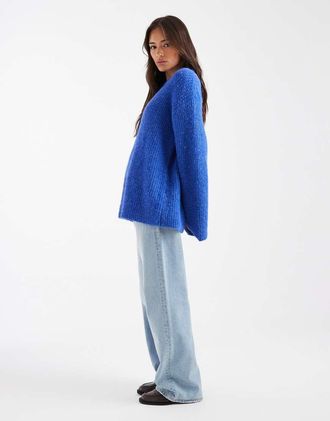 4th & Reckless Pull oversize aspect laine côtelée avec manches larges - Bleu de cobalt
