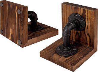 Nacnic Dekorativer Buchhalter mit schwarzem Rohrdesign | Buchhalter im Industriestil | Holzbuchständer und Bücherregale