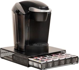 Mind Reader Network Collection, Single Serve Coffee Pod Drawer, 36 Coffee Pod Capacity, Coffee Machine Base, Solid Metal Top with Decorative Mesh Drawer, 9.5L x 1