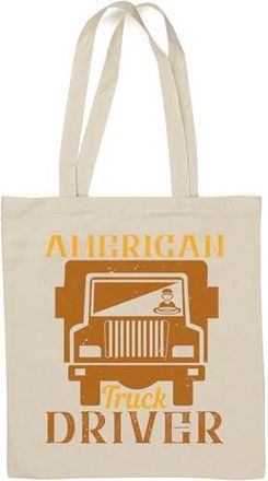 Generic Sac fourre-tout en coton naturel avec logo de chauffeur de camion américain Blanc