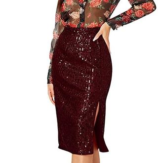 Generic Jupe &agrave; paillettes pour femme - Taille haute extensible, moulante, longueur genou, style pour concert et f&ecirc;te, 1C-RD2, XXL