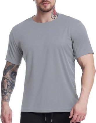 Generic Chemises à manches courtes pour homme - Décontracté - Col rond - Uni - Respirant - Séchage rapide - Pour lentraînement, la course à pied, la gym, les 