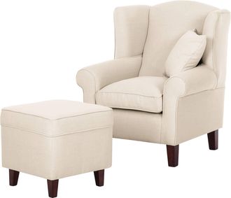 Maison Belfort home24 Ohrensessel Beige/Beige Webstoff Tuala mit Hocker 78 x 95 x 78cm