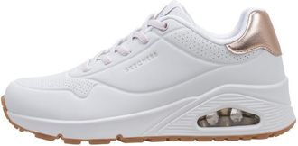 Skechers Damen Uno Shimmer Away sneakers, White Durabuck Rose Gold Duraleather Trim, 39.5 EU