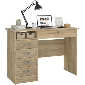 Dmora Bureau Amor, 4 tiroirs, Structure en bois m&eacute;lamin&eacute;, 48.5x109.3x75.6h cm Ch&ecirc;ne marron