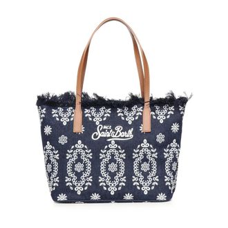 MC2 Saint Barth Schultertasche mit besticktem Logo und Fransen - - Bags - Damen - Blau - ONE SIZE