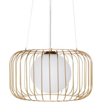 Beliani Lampe Suspendue Moderne Industrielle en M&eacute;tal Abat-Jour en Forme de Cage en Fer Dor&eacute;e Bairoa