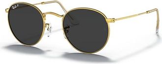 Ray-Ban Round Metal Sonnenbrillen Gold Fassung Schwarz Glas Polarisiert 47-21