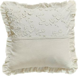 Loberon Kissenh&uuml;lle Lun&eacute;rie - Romantischer Look - Aufwendig Bestickt - R&uuml;schensaum Rundum - Kissenbezug - Wohntextilien - Baumwolle - Leinen, wei&szlig;