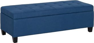 HOMCOM Banc de Rangement 94,5L Banquette Bout de lit Coffre de Rangement avec si&egrave;ge capitonn&eacute; en Tissu Aspect Lin et Pieds en Bois, pour Salon, Chambre, entr