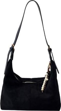 Generic Sac &agrave; main fourre-tout en daim synth&eacute;tique de couleur unie - Sac &agrave; raviolis souple - Sac r&eacute;tro pour filles et femmes - Cadeau danniversaire, Noir, 11.