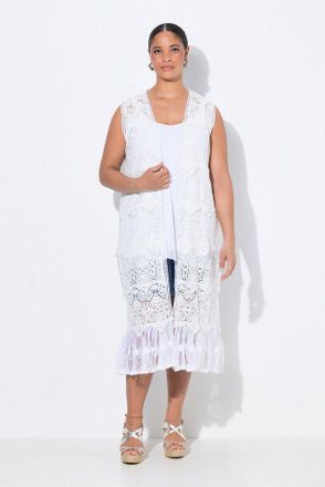 Miamoda Sommerjacke Weste l&auml;ngere Form Spitze mit Stickerei