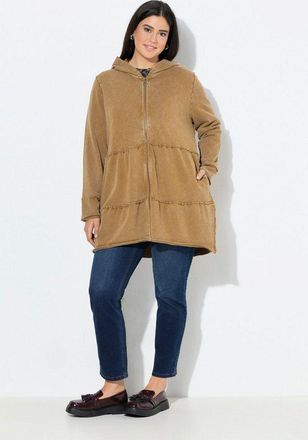 Ulla Popken Sweatjacke Long-Hoodiejacke Vintage-Look A-Linie Kapuze