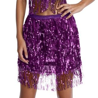 Generic Jupe Paillette Femme Jupes Sequin Jupe Mini Franges Paillettes pour Sortie Nocturne &Eacute;tincelante et Occasions Festives