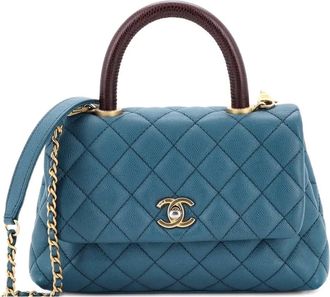 Chanel Coco Top Handle Bag Quilted Caviar with Lizard Mini shoulder bag - Blau