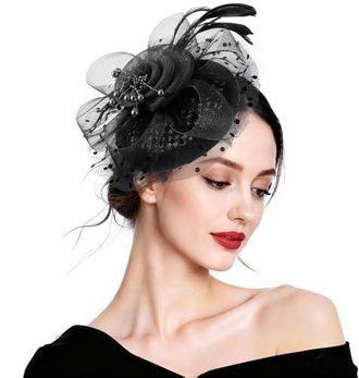 Dreshow Fascinator Chapeau Plume Mariage Dames Day Bandeau et Clip Cocktail Tea Party Chapeau pour Fille et Femmes