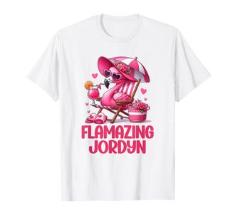 BDAZ Flamazing Jordyn Pink Flamingo Tropical Beach Trip Damen T-Shirt