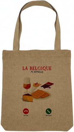 Fabulous Sac Shopping Tote Bag Aspect Lin - La Belgique MAppelle Voyage Culture Gastronomie - Sac de Courses Toile Epaisse 360g Beige Naturel Cabas Port&eacute; Epaul